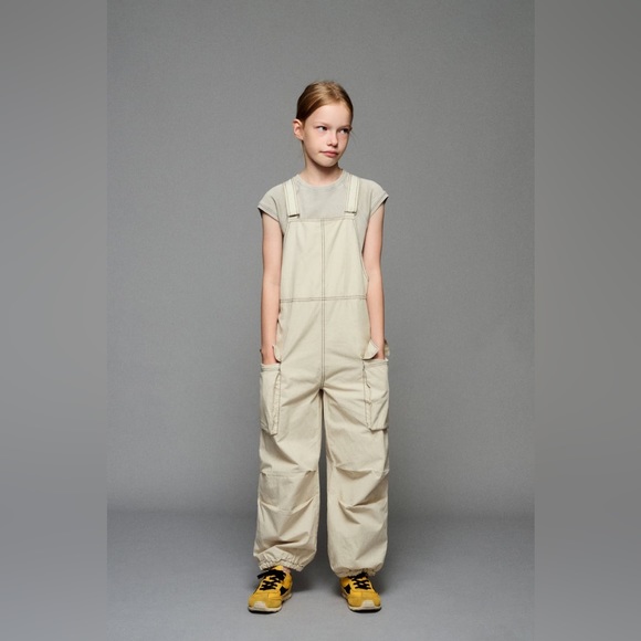 Zara | Bottoms | Nwt Zara Kidscontrast Topstitched Parachute Overalls ...